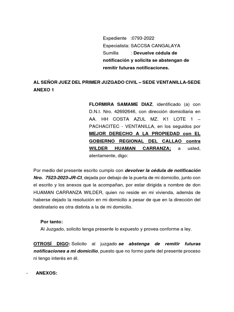 Devolucion de Cedula de Notificacion | PDF