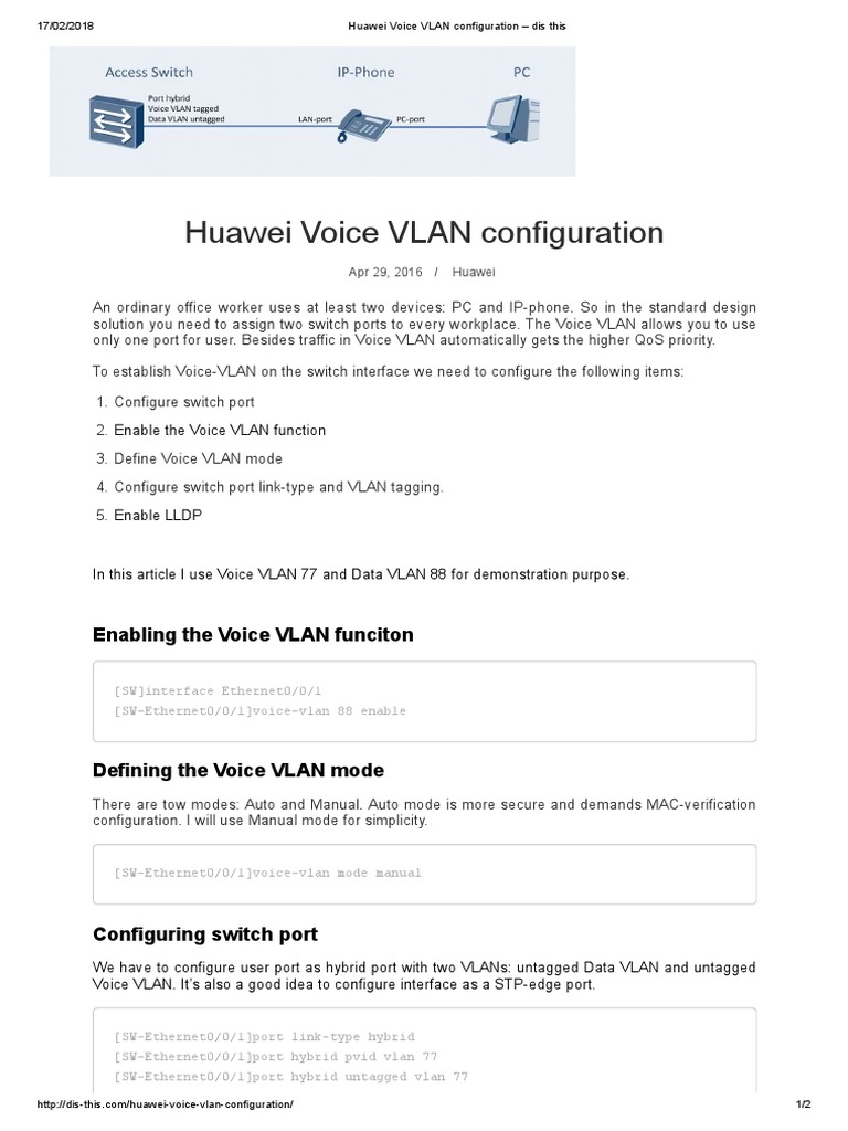 Huawei Voice VLAN Configuration | PDF | Network Switch | Communications Protocols