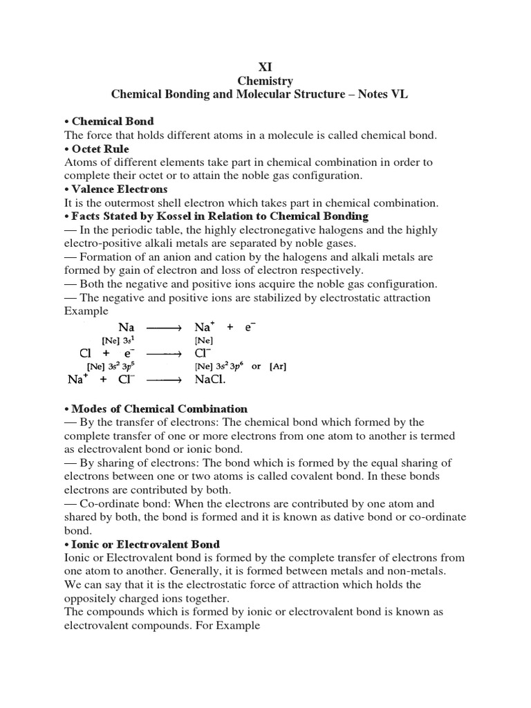 11 Chemistry-Chemical Bonding and Molecular Struture - Notes | PDF ...