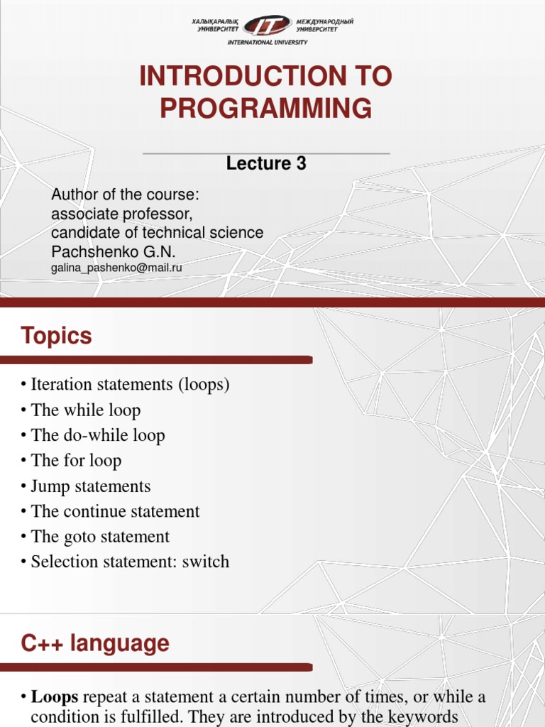 Introduction To Programming: Author of The Course: Associate Professor, Candidate of Technical ...