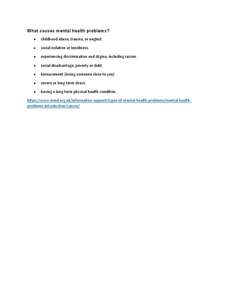Causes of Mental Health Issues Explained | PDF | Wellness | Lifestyle