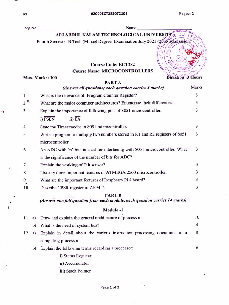 Ect282 Microcontrollers, July 2021 | PDF | Microcontroller | Integrated Circuit