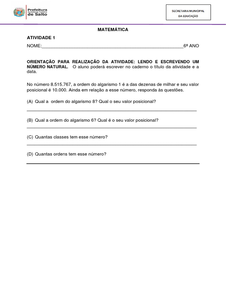 6º Ano Matemática | PDF