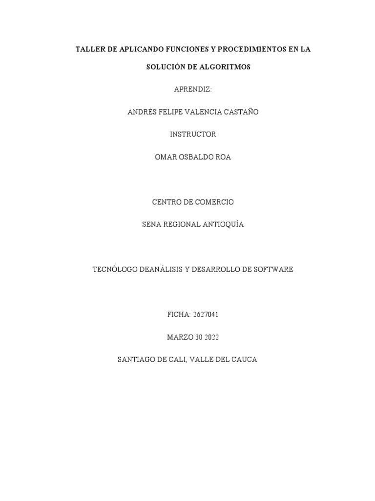 Taller Funciones y Procedimientos | PDF | Métodos y materiales de enseñanza