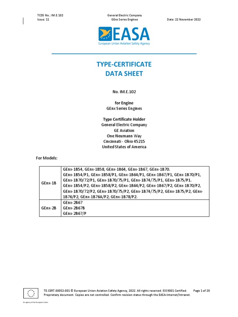 Type Certificate Data Sheet: For Engine | PDF | Transport | Propulsion