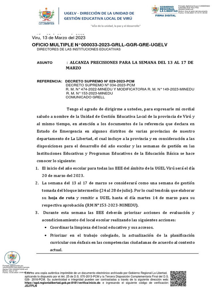 1 - Oficio Multiple-000033-2023-Ggr-Gre-Ugelv | PDF