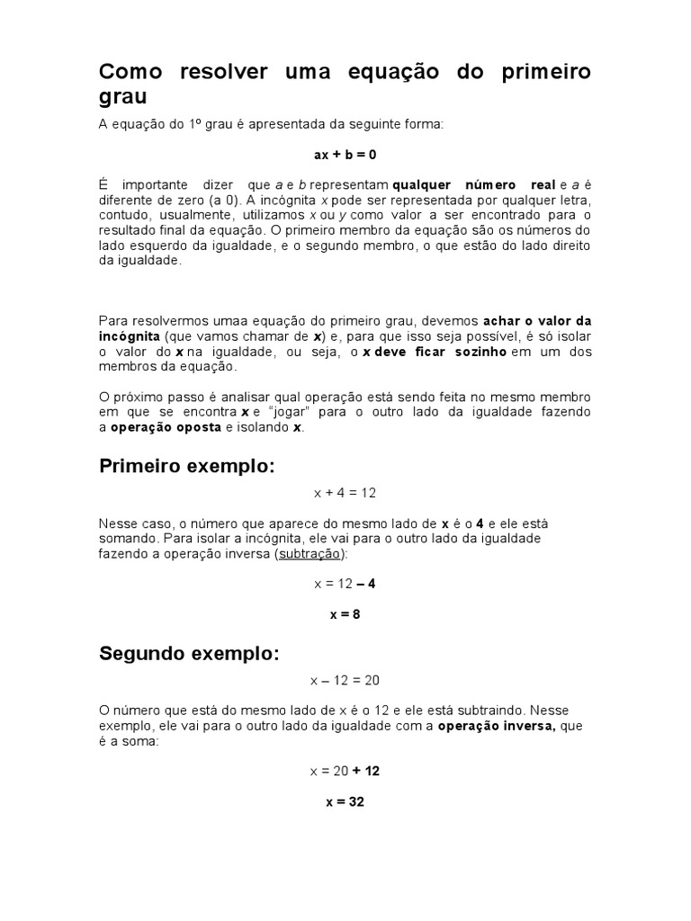 Equações Do 1º Grau | PDF | Equações | Álgebra