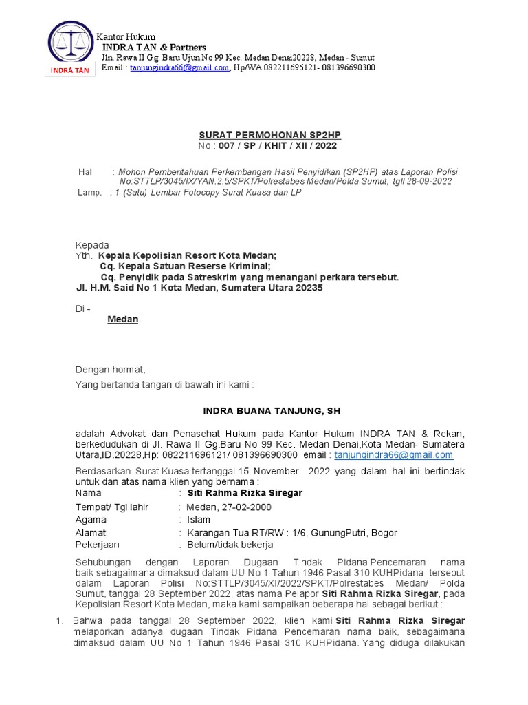 Surat Permohonan Sp2Hp | PDF