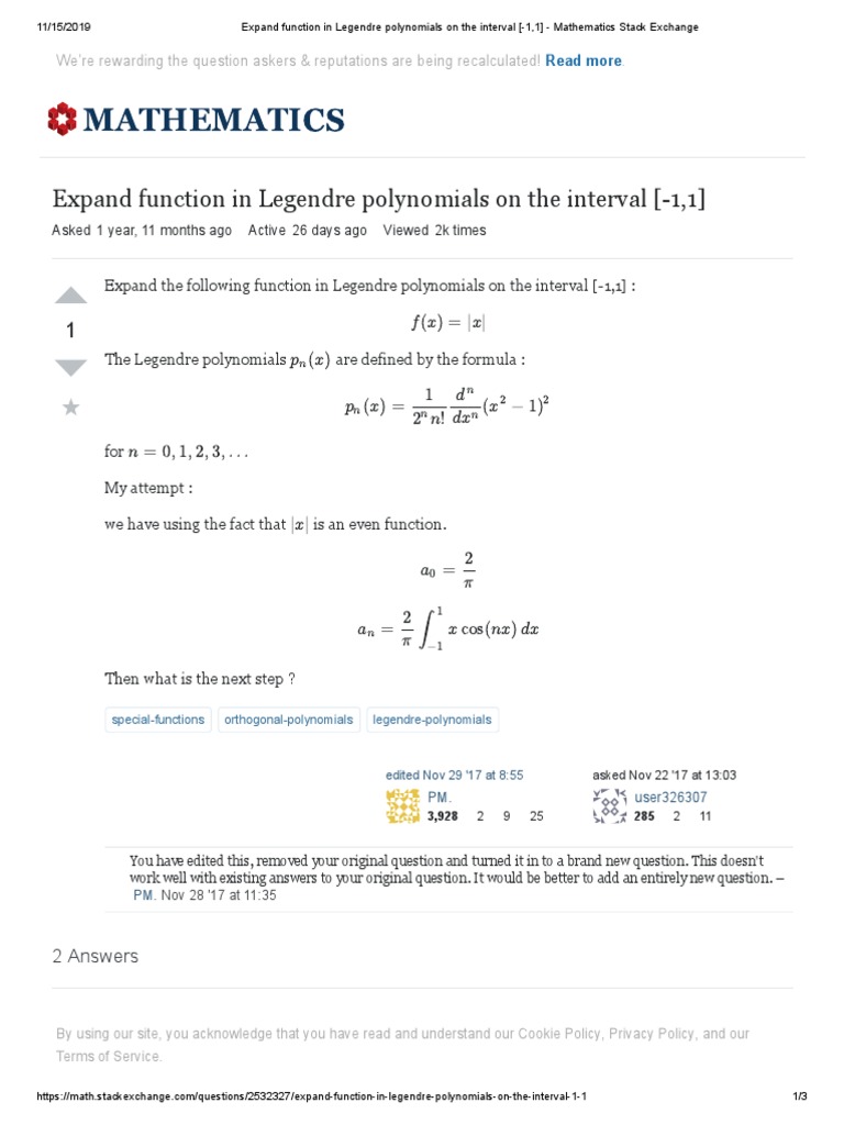 Expand Function in Legendre Polynomials On The Interval - 11 ...