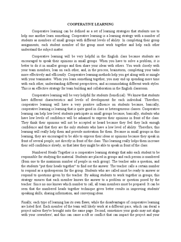 Cooperative Learning | PDF | Learning | Psychological Concepts