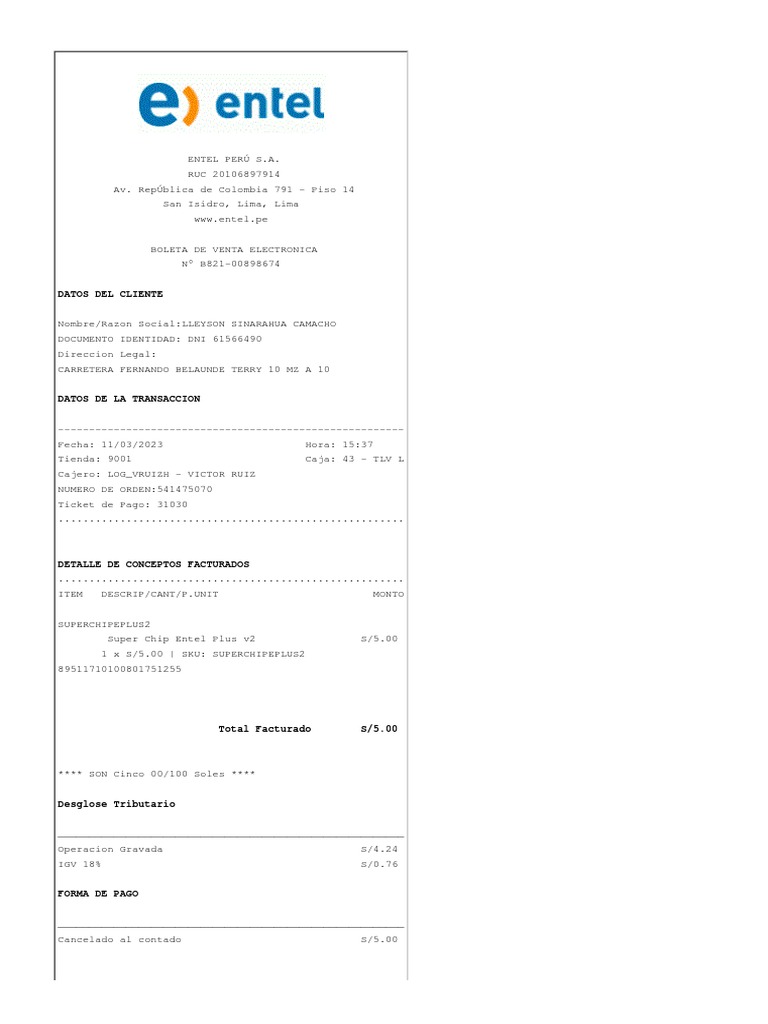 Comprobante de Pago Entel - 11-03-2023 | PDF