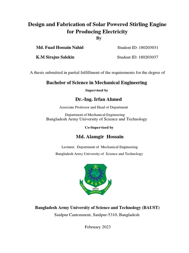 Design Fabrication of A Solar Powered Stirling Engine | PDF | Engines ...