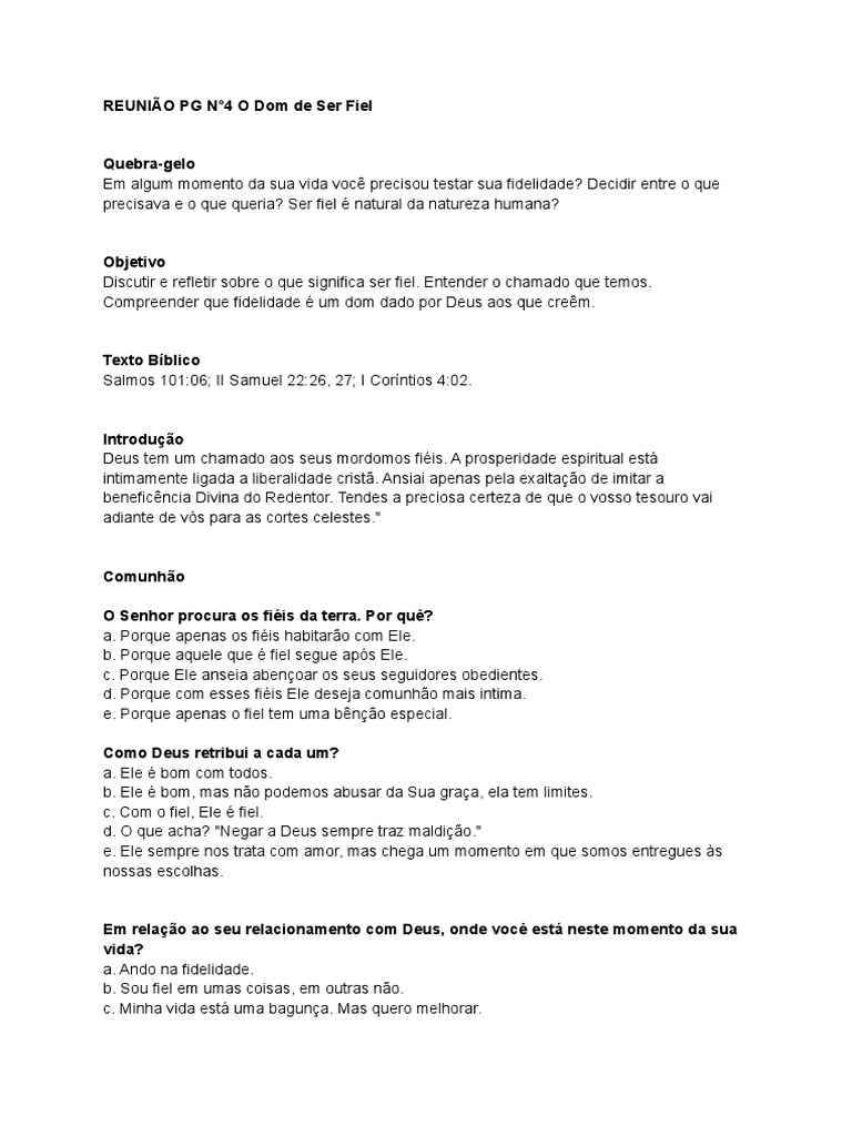 A Fidelidade como Dom Divino | PDF | Deus | Eucaristia