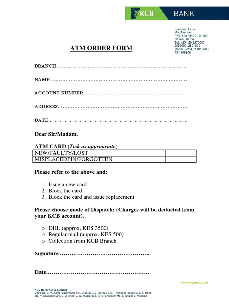 New Atm Order Form | PDF