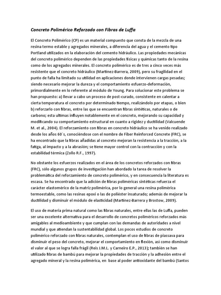Concreto Polimérico Reforzado Con Fibras de Luffa | PDF | Hormigón ...