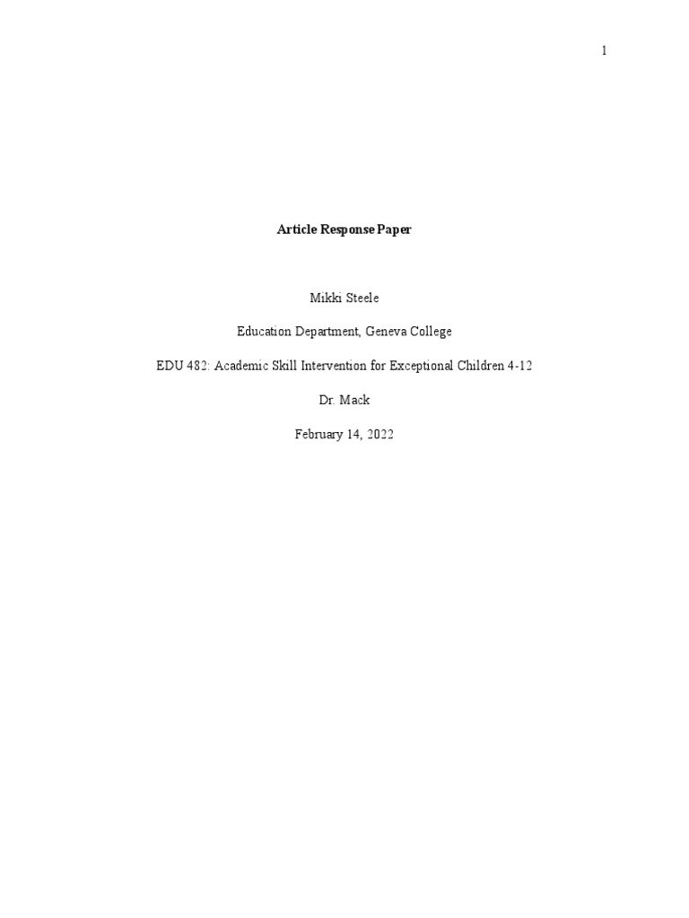 Article Response Paper | PDF | Teachers | Educational Technology