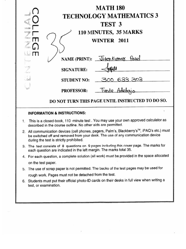 Math 180 Solution TEST3 | PDF