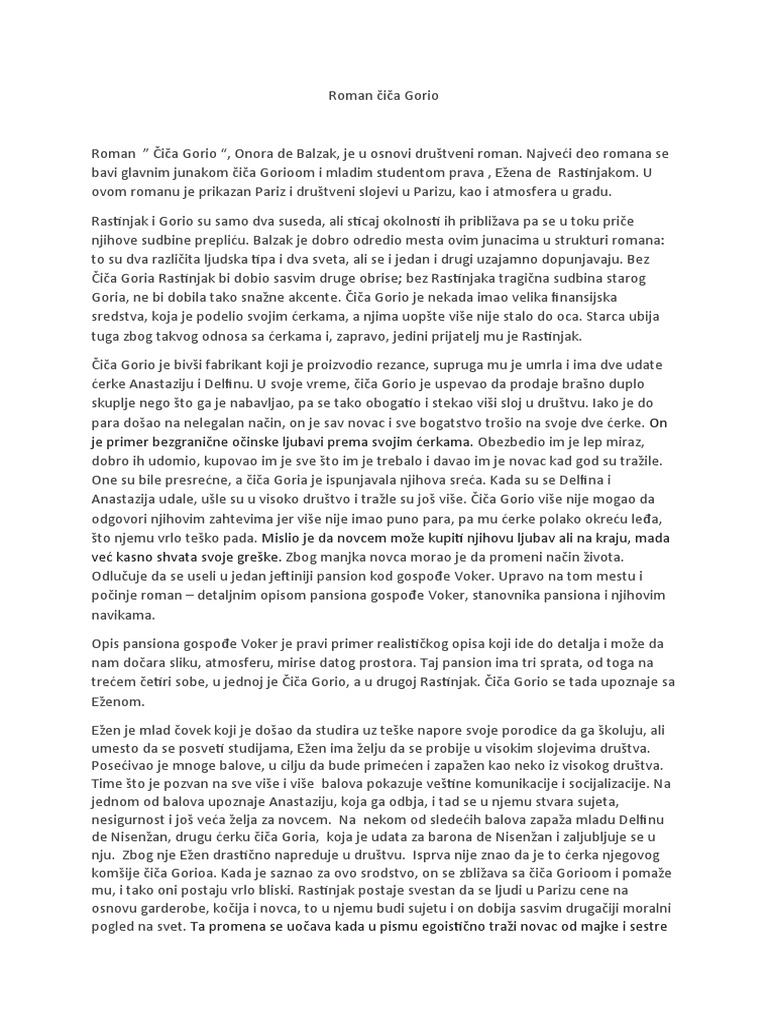 Slika Drustva U Romanu Cica Gorio | PDF