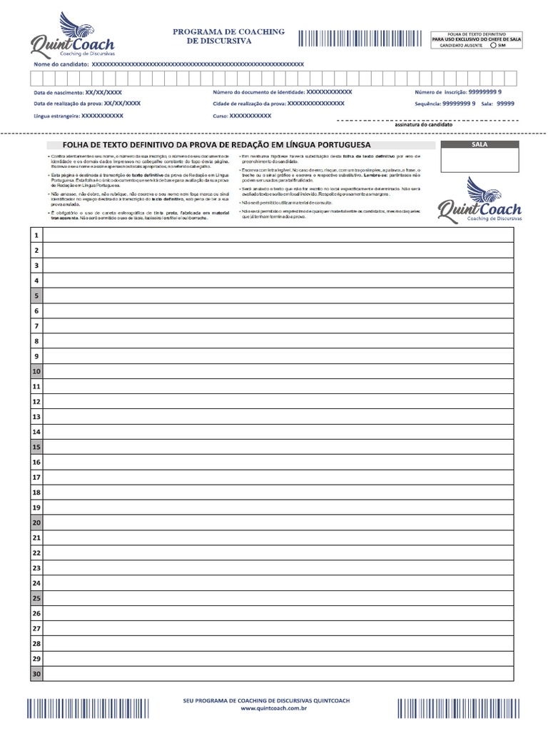 (MODELO) Folha Definitiva de Prova Discursiva 2020 | PDF
