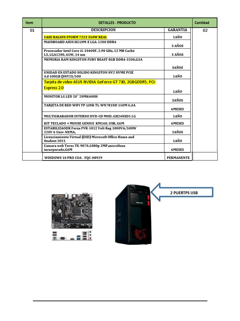 Configuración de PC: Componentes y Garantías | PDF | USB | Estándares ...
