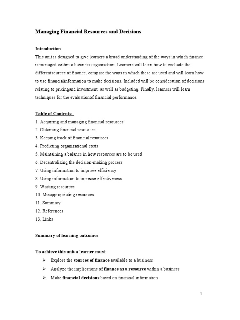 Managing Financial Resources Effectively | PDF | Profit (Accounting) | Goal