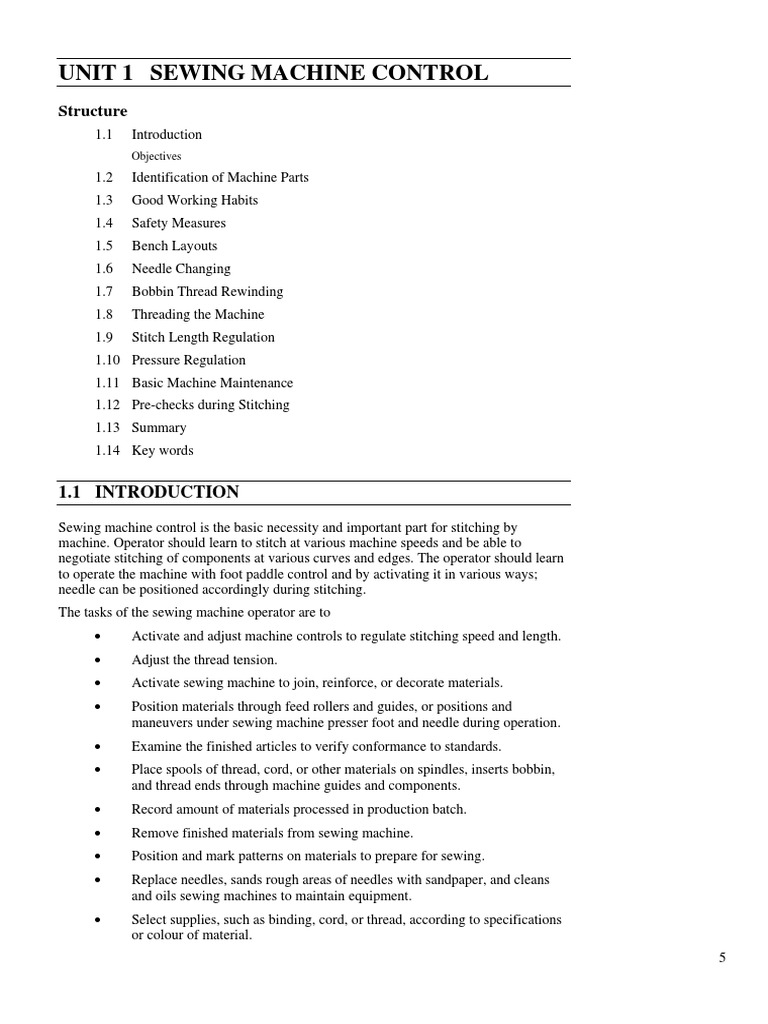 Unit-1 Sewing Machine Control | PDF | Sewing Machine | Manufactured Goods