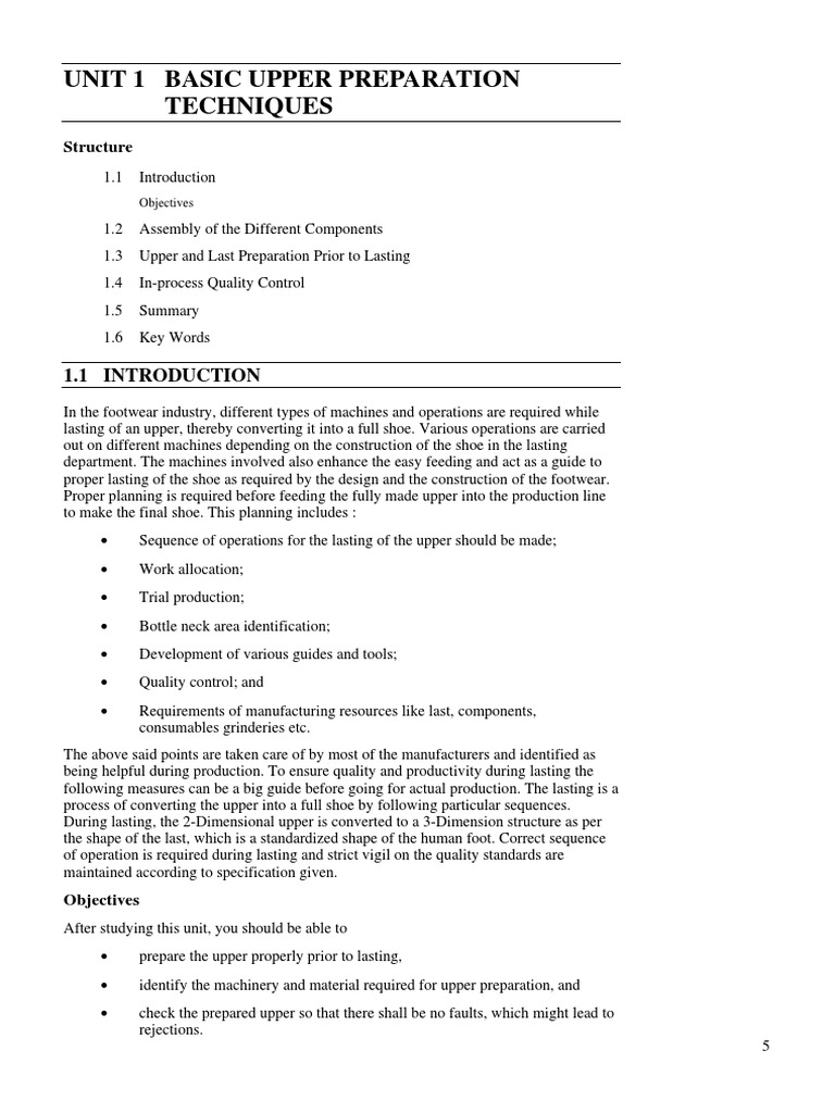 Unit-1 Basic Upper Preparation Techniques | PDF | Shoe | Secondary ...