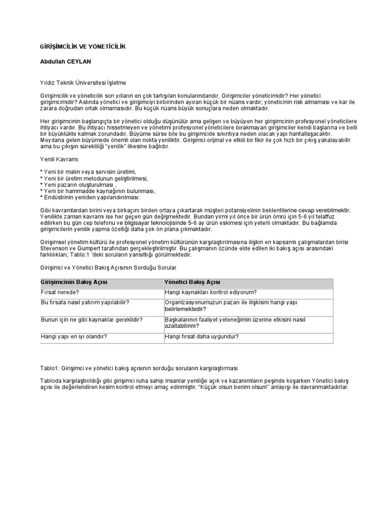 Girisimcilik Ve Yoneticilik | PDF