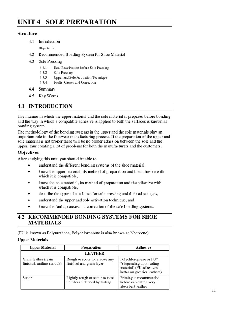 Unit-4 Sole Preparation | PDF | Adhesive | Shoe