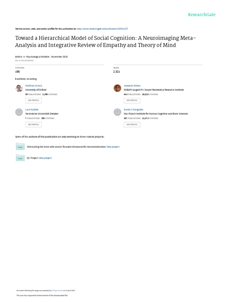 Toward A Hierarchical Model of Social Cognition A NeuAnalysis and ...