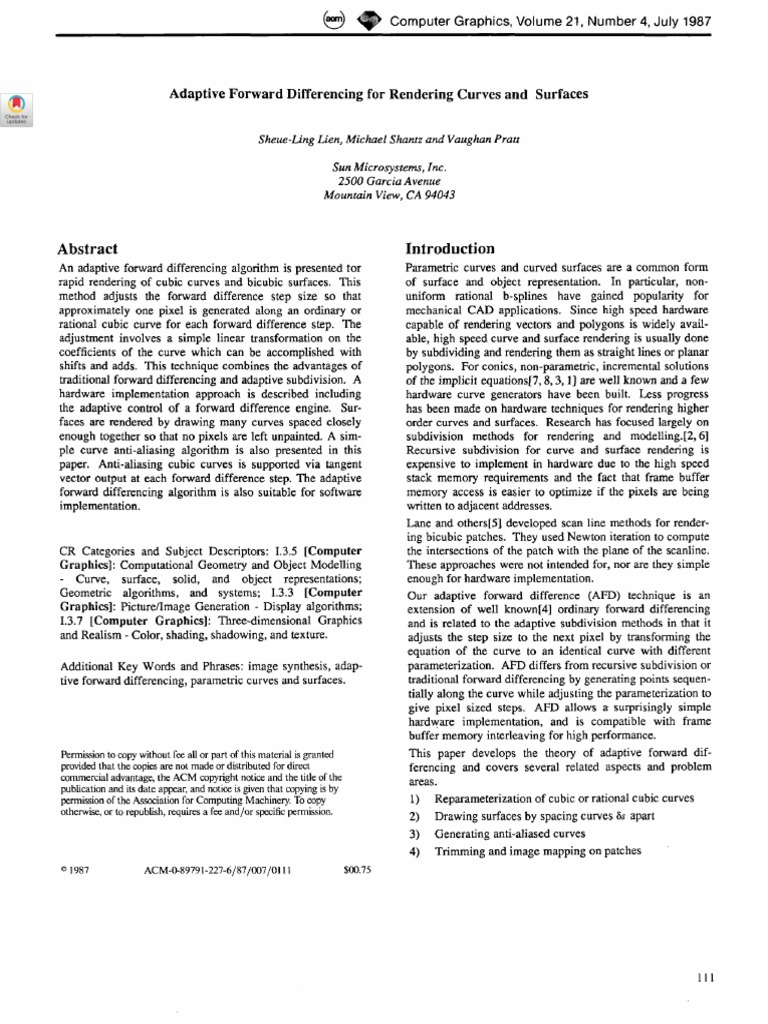 Adaptive Forward Differencing For Rendering Curves And Surfaces Pdf Rendering Computer