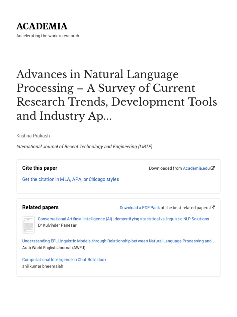 Advances in Natural Language Processing - A Survey of Current Research Trends, Development Tools ...