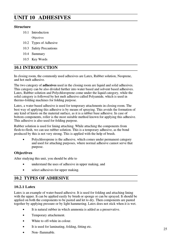 Unit 10 Adhesives: Structure | PDF | Adhesive | Natural Rubber
