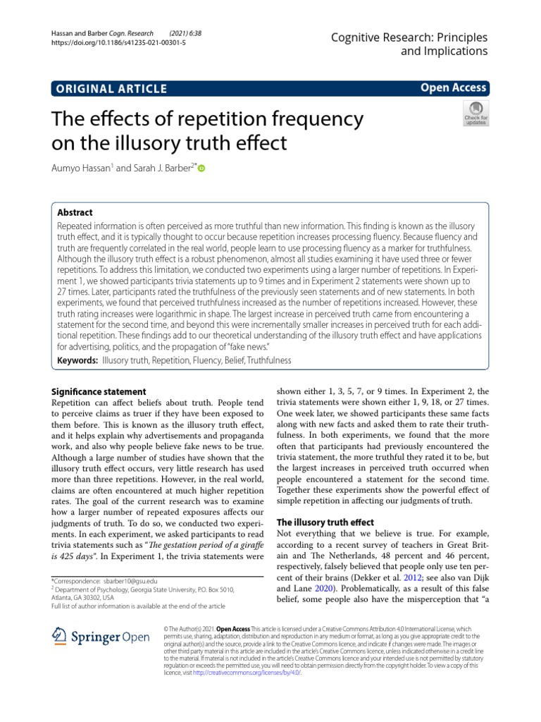 The Effects of Repetition Frequency On The Illusory Truth Effect | PDF ...