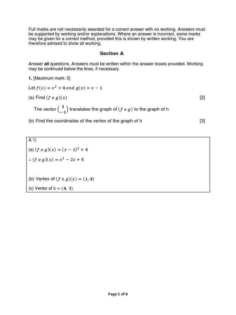 Math AA SL P 1 Marks Scheme | PDF | Asymptote | Theoretical Computer ...