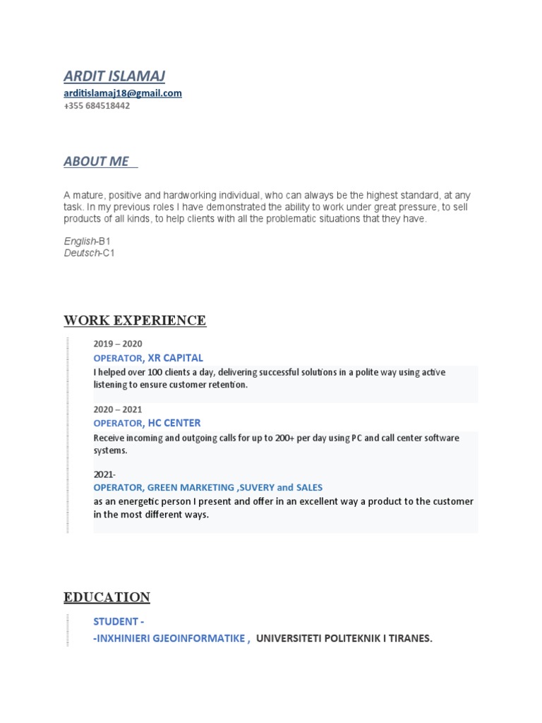 Ardit Islamaj: Professional Profile | PDF