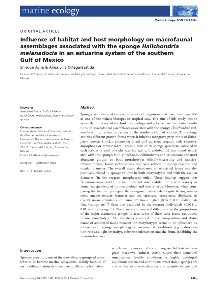 Influence of Habitat and Host Morphology On Macrofaunal Assemblages ...