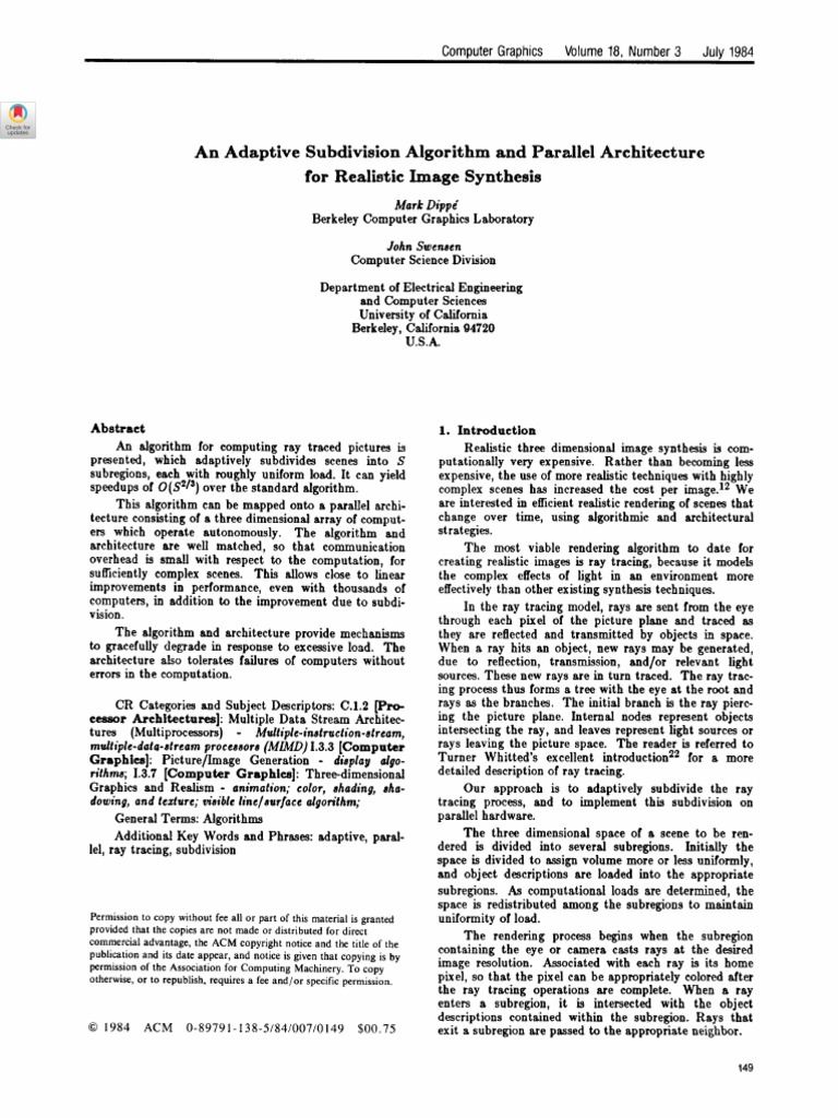 An Adaptive Subdivision Algorithm And Parallel Architecture For Realistic Image Synthesis Pdf 