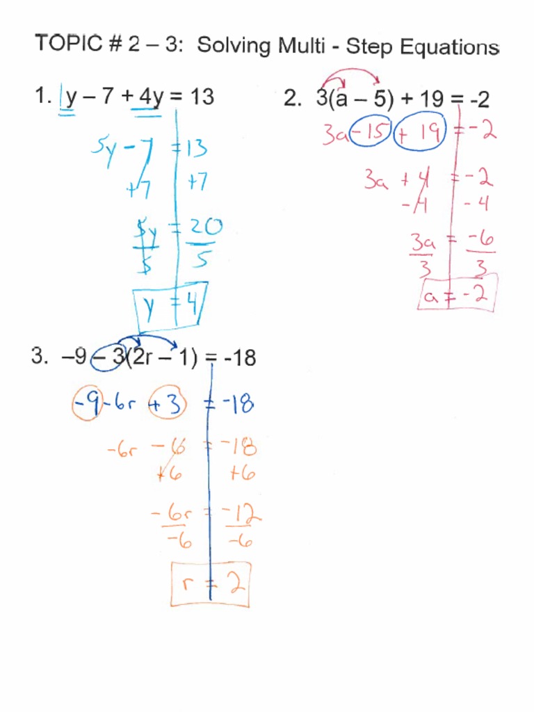 Notes Topic 2 3 Solving Multi Step Equations Pdf