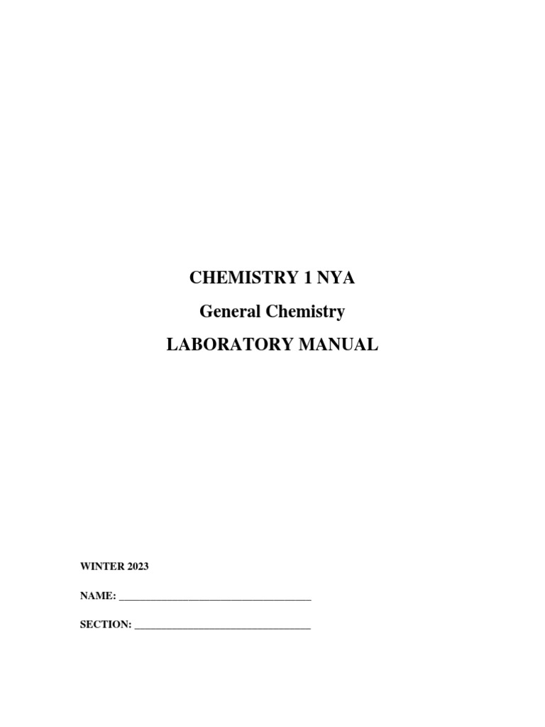 Chemistry 1 Nya General Chemistry Laboratory Manual: WINTER 2023 NAME ...