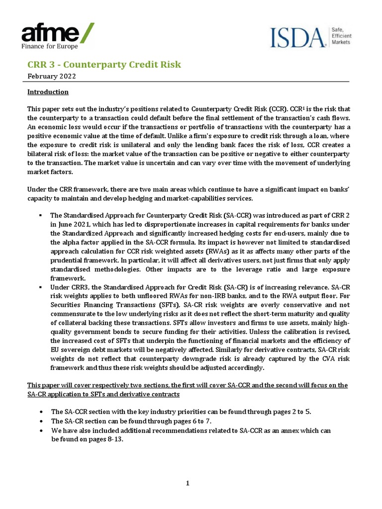 CRR3: Impact on Counterparty Credit Risk | PDF | Derivative (Finance ...