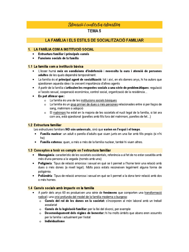 TEMA 5. La Família | PDF