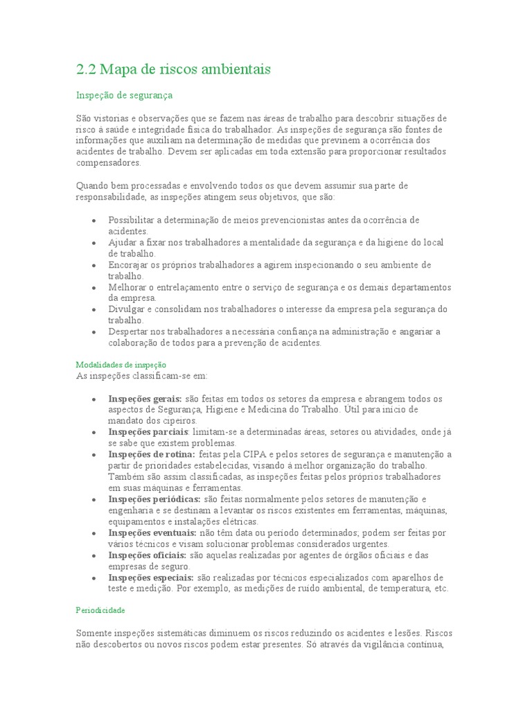 Mapa de Riscos Ambientais - SEGURANÇA NO TRABALHO | PDF | Mapa | Medição