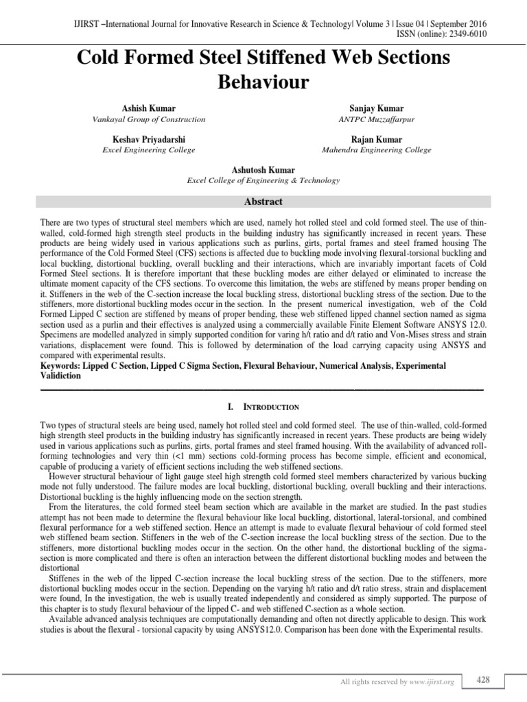 Cold Formed Steel Stiffened Web Sections | PDF