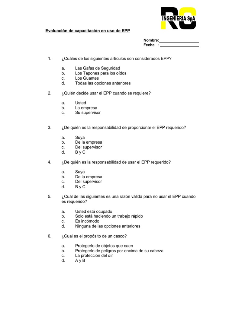 Evaluacion USO DE EPP | PDF