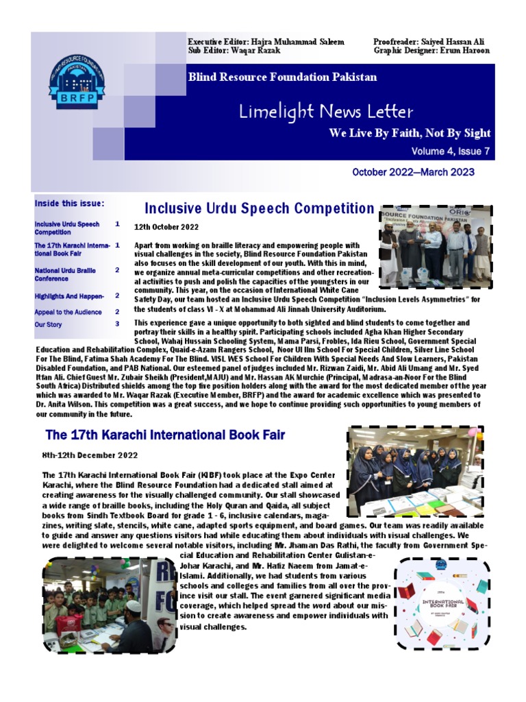 Limelight Newsletter Volume 4 Issue 7 | PDF | Pakistan | Visual Impairment