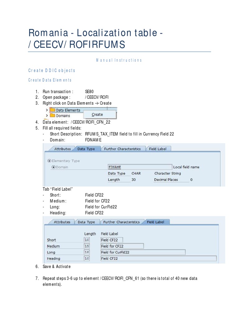 Romania - Localization Table - /Ceecv/Rofirfums: Create DDIC Objects | PDF | Computers