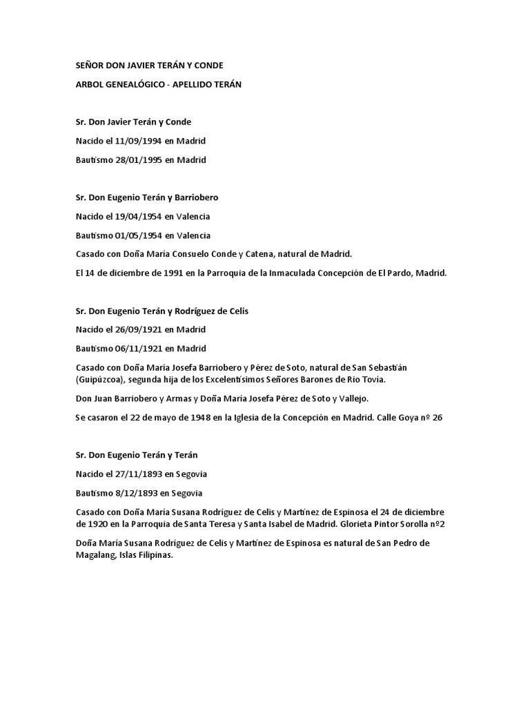 Árbol Genealógico del Apellido Terán | PDF | Madrid