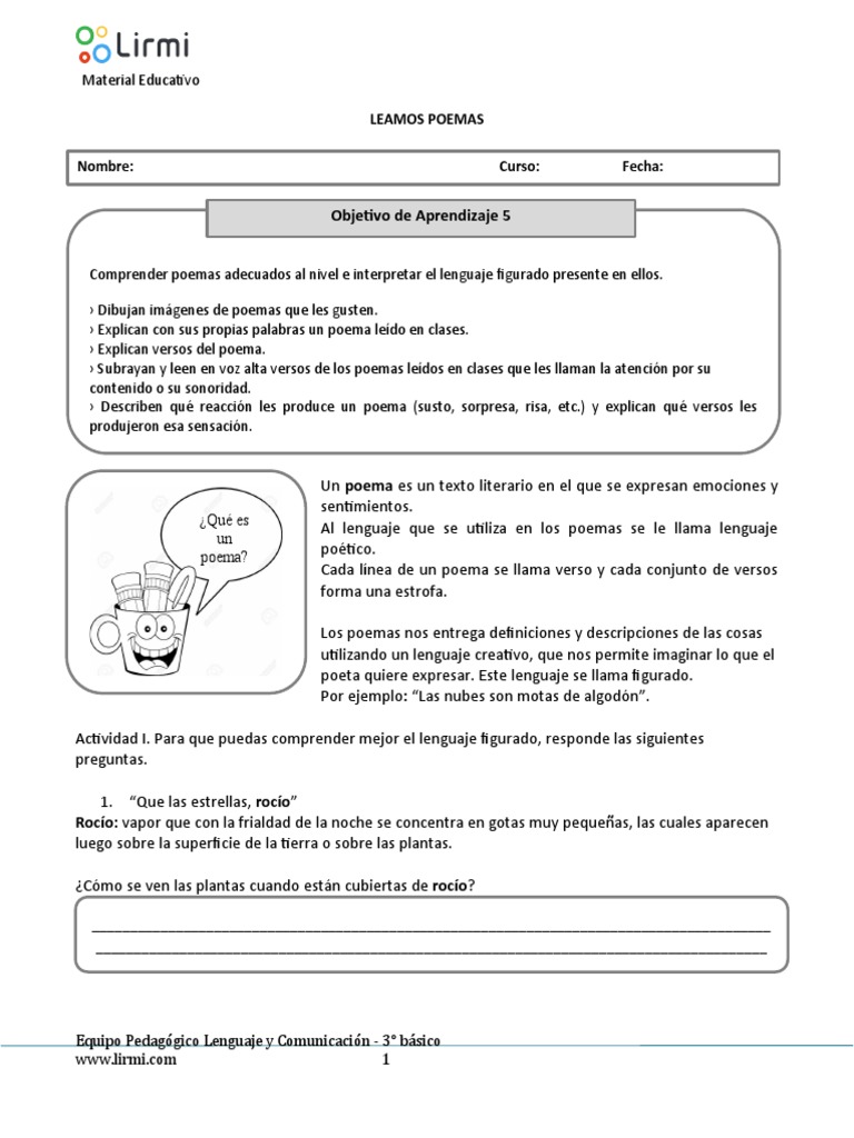 Comprensión de Poemas y Lenguaje Figurado | PDF | Poesía