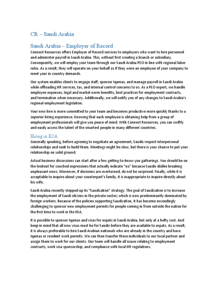 CR - Saudi Arabia Saudi Arabia - Employer of Record: Hiring in KSA ...